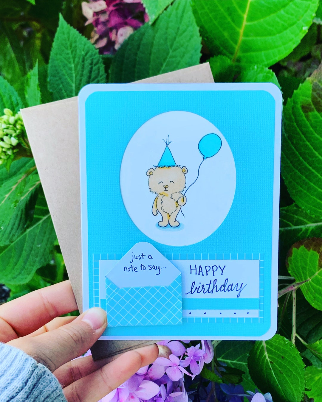 Cute Teddy Bear Birthday Card Blue Birthday Card With Brown Bear