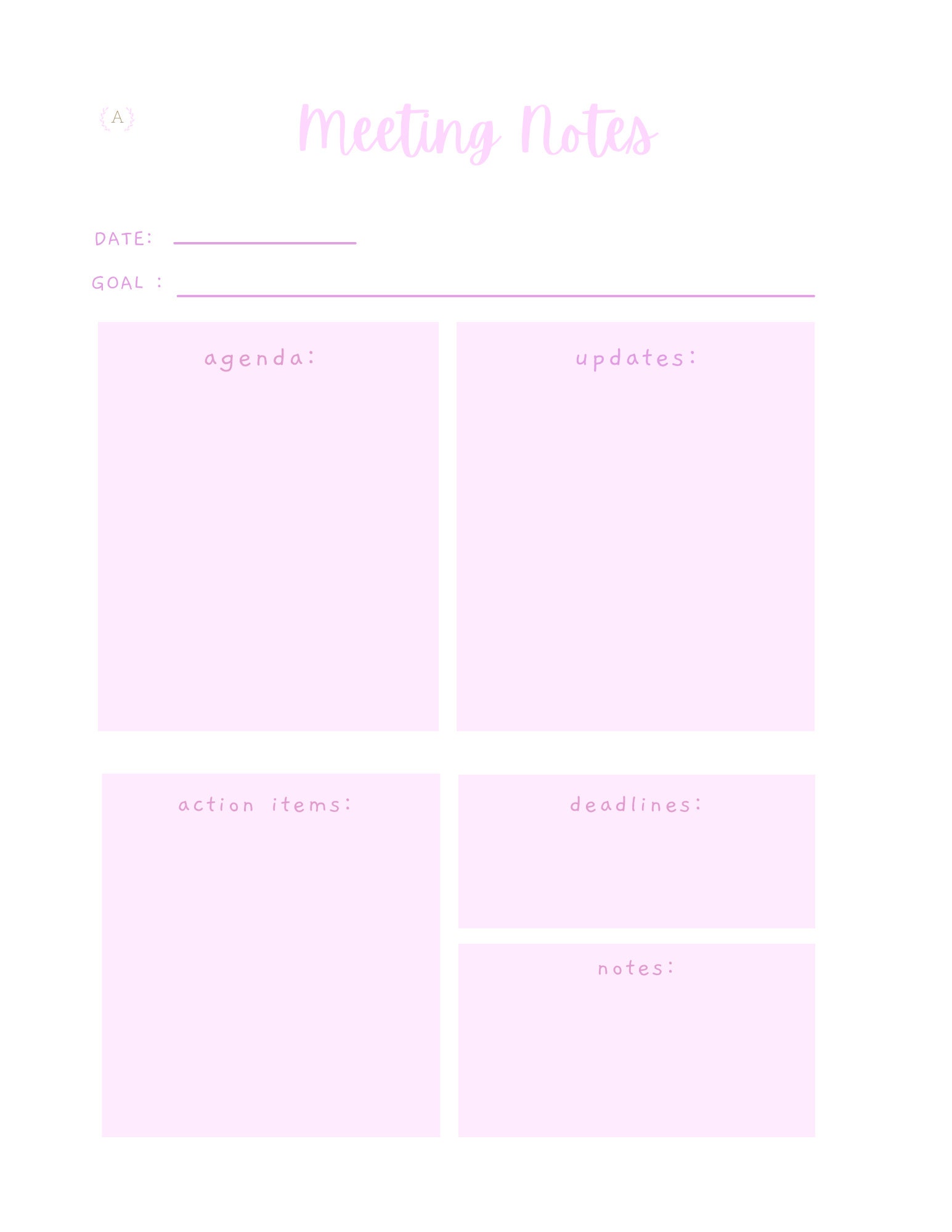 Editable Meeting Notes Template Meeting Notes Template - Etsy