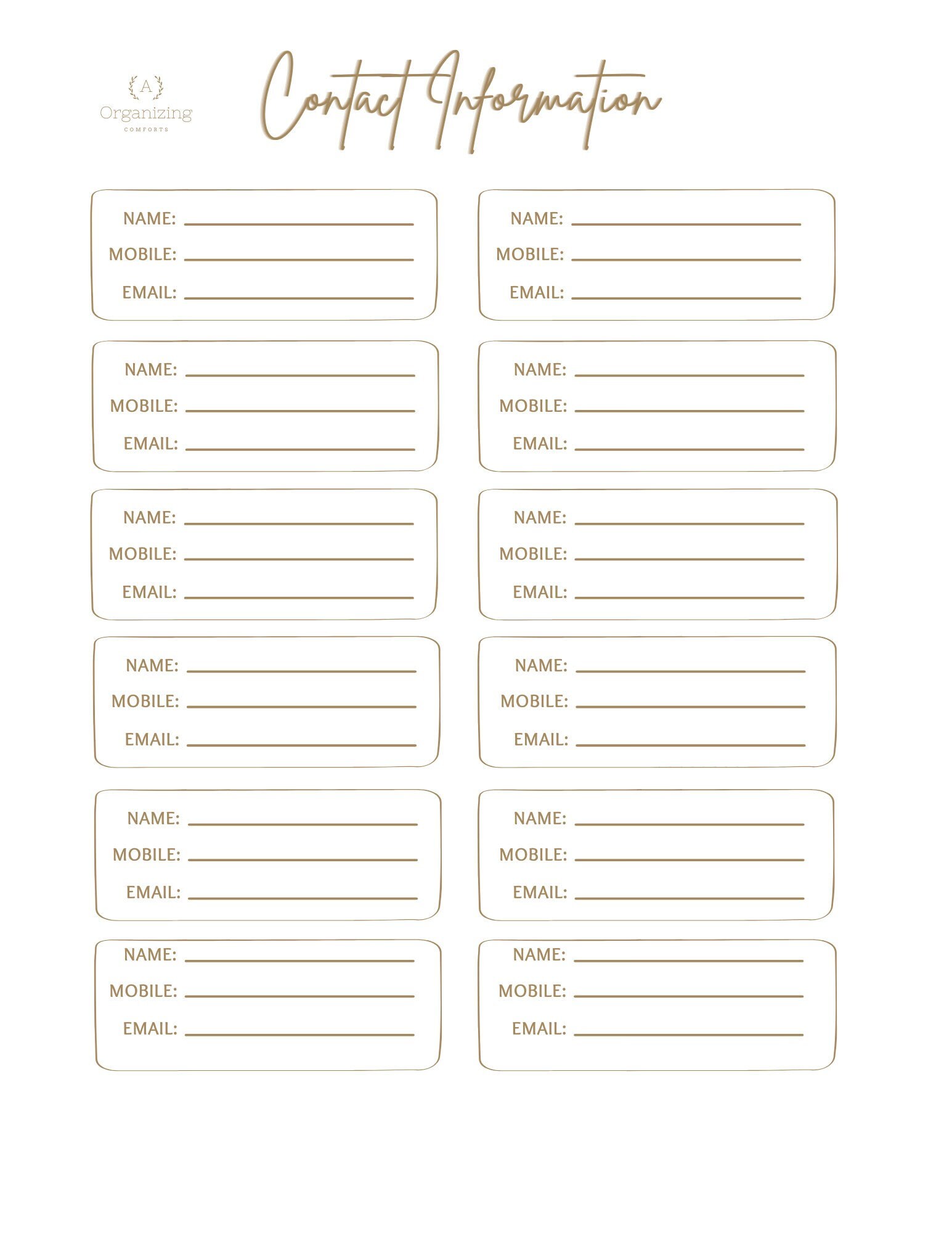 Printable Contact List PDF - Etsy