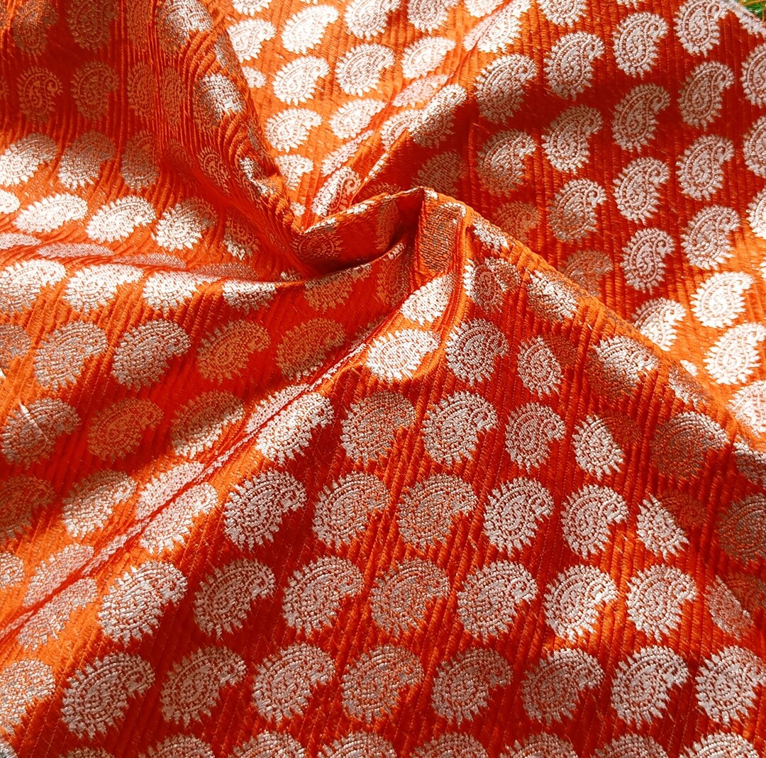 Orange Indian Brocade Fabric by Half Yard for DIY Crafts Home - Etsy