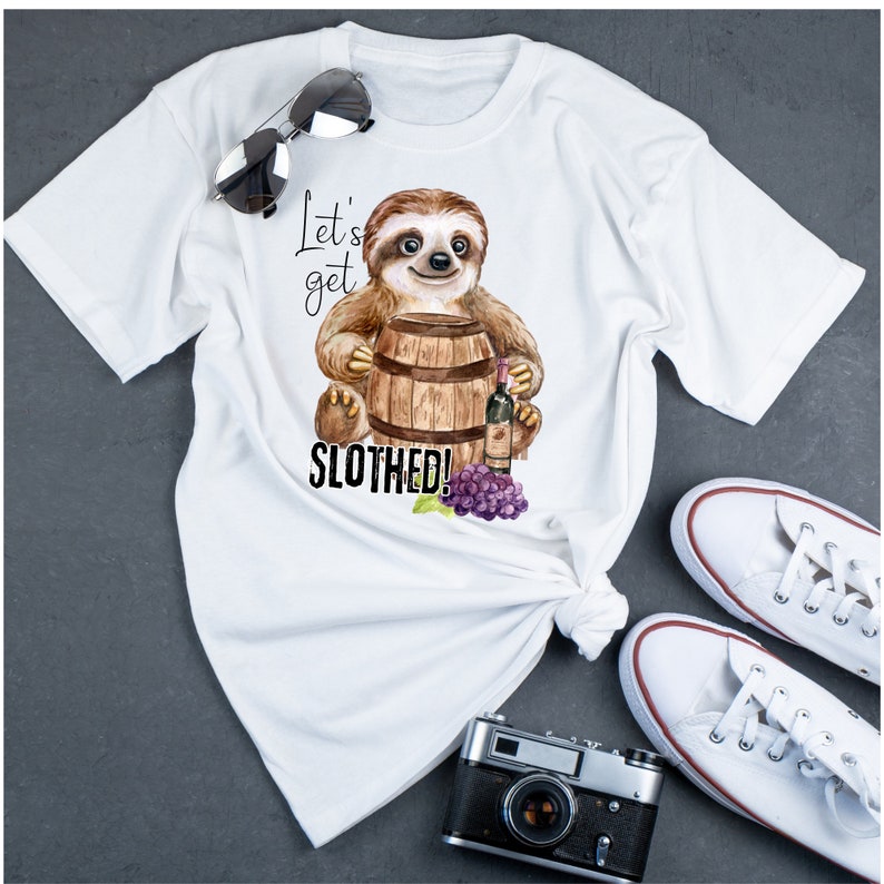 Let's Get Slothed - Cute Wine Drinking Sloth PNG Instant Digital ...