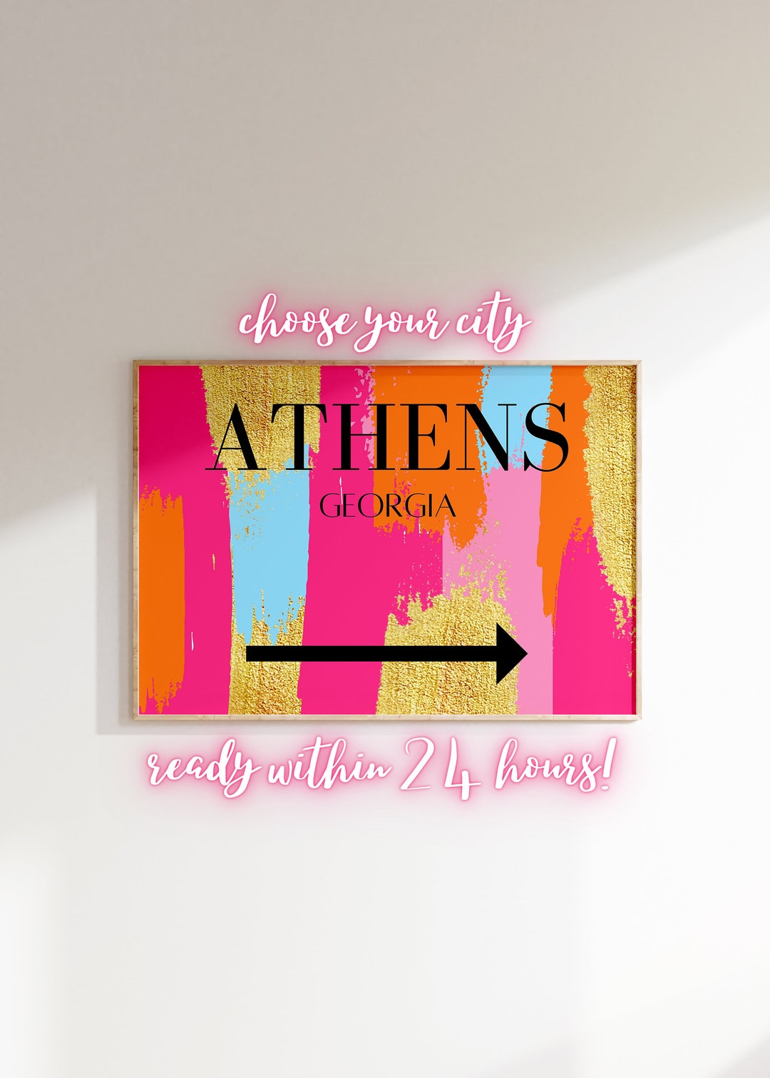 Colorful Preppy Poster, Custom City Wall Art, Preppy Room Decor ...