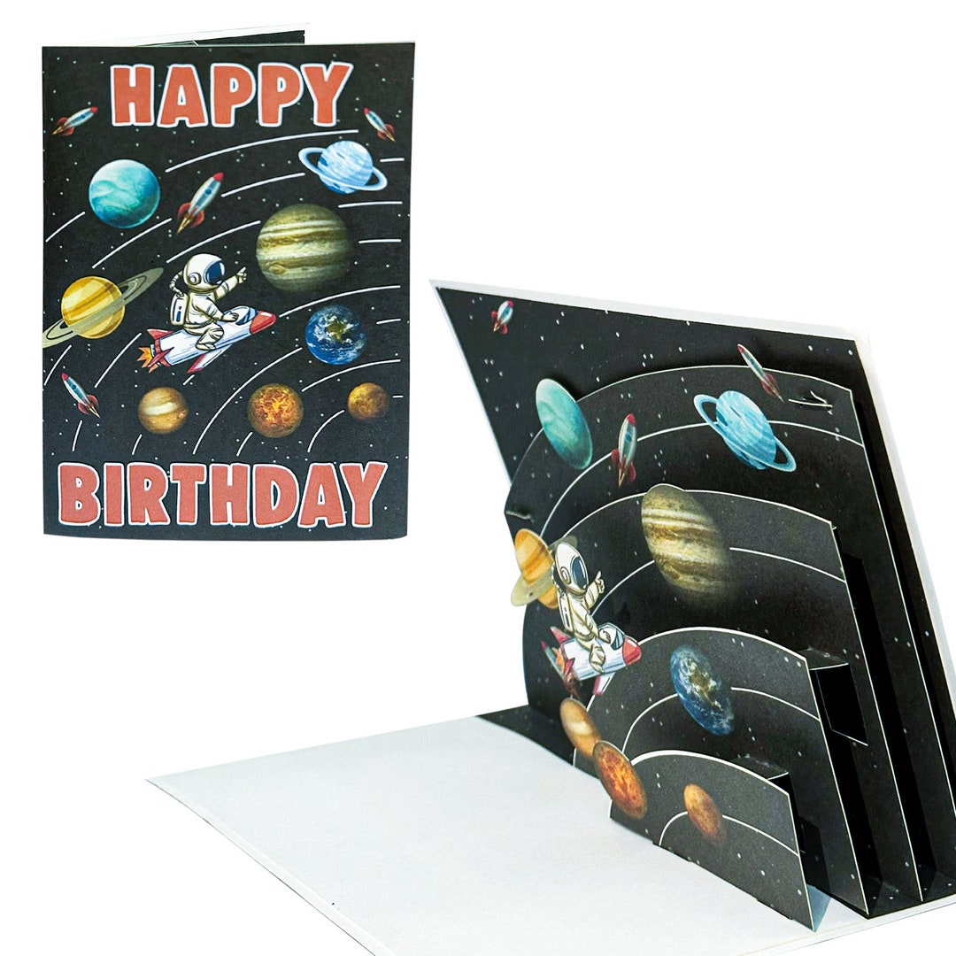 Pop up Outer Space Birthday Card, ASTRONAUT Brithday Card , 3D Pop-up ...