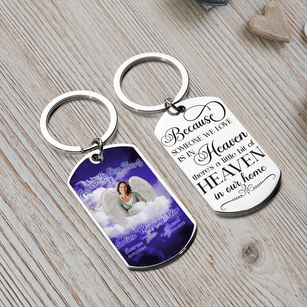 Custom Memorial Keychain. Because Someone We Love is in Heaven - Etsy