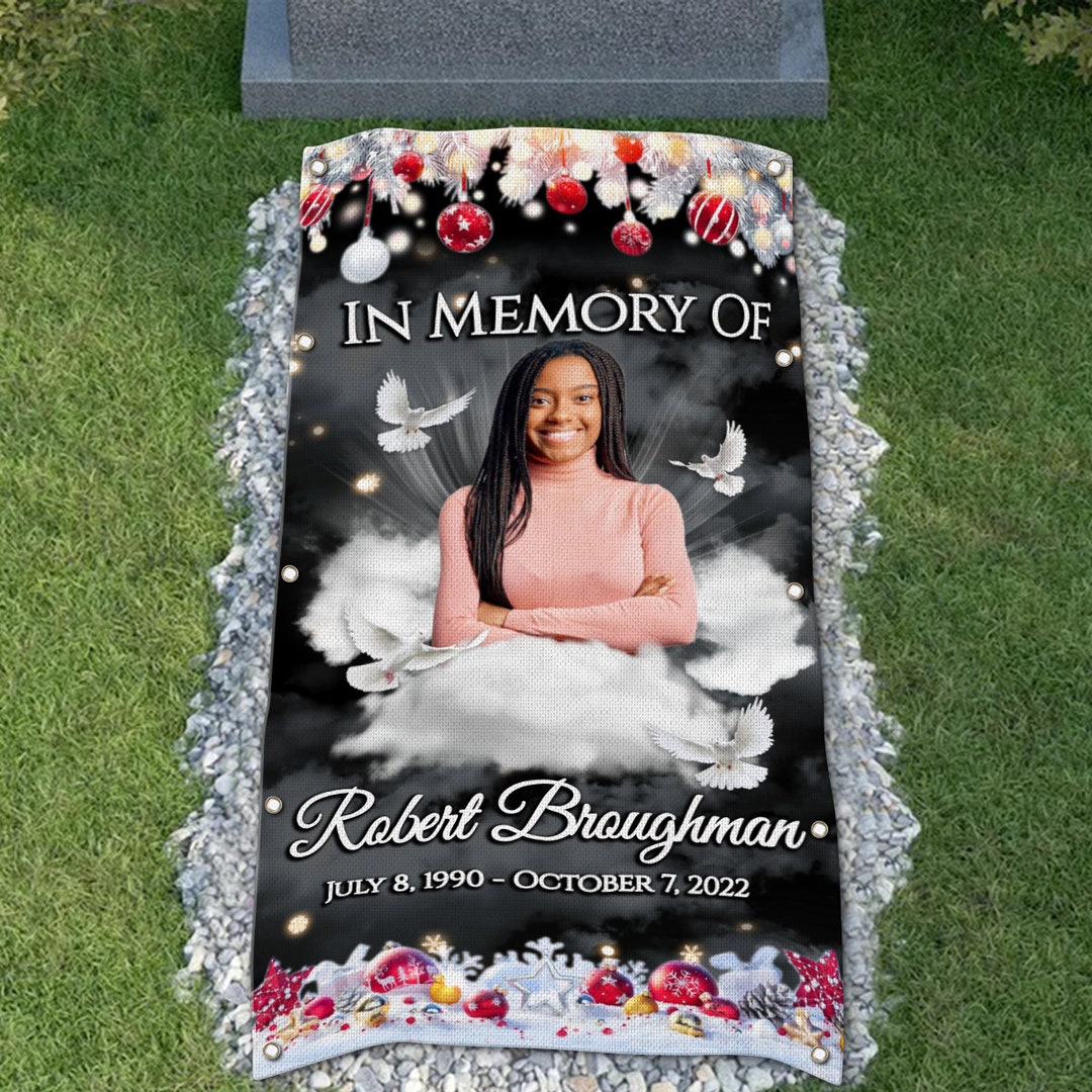 Custom Christmas Memorial Grave Blanket. in Loving Memory of Grave ...
