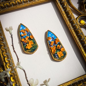 Framed California Poppy Field Earrings Impressionist Wildflower ...