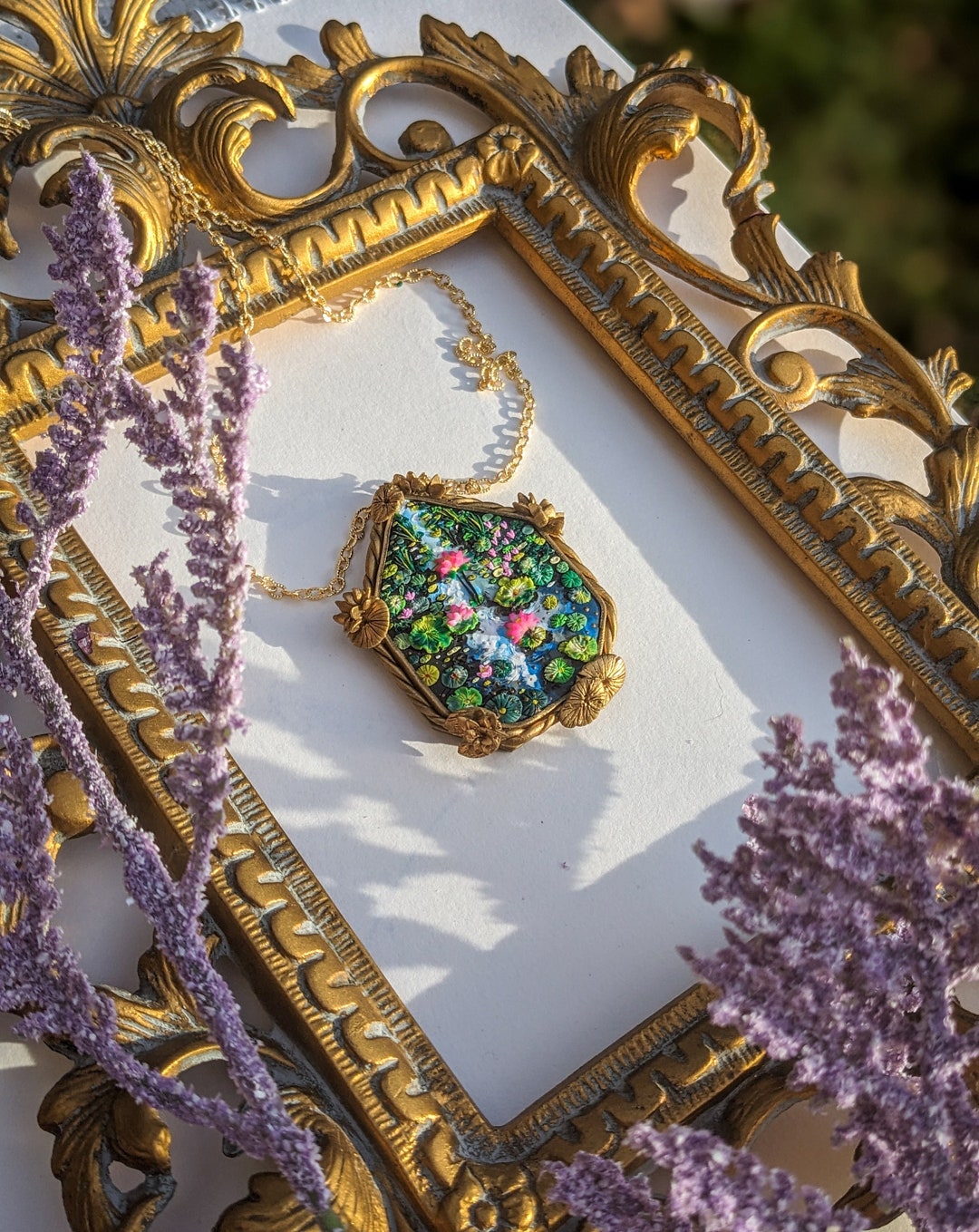 Impressionist Mystical Pond Pendant | Water Lilies Statement Pendant ...