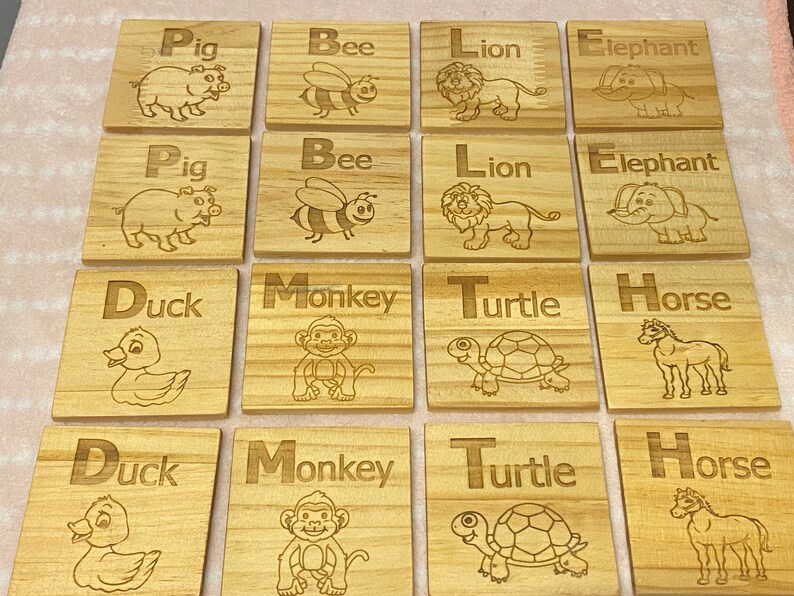 Wooden Matching Game Toddler Memory Game Set Engraved - Etsy