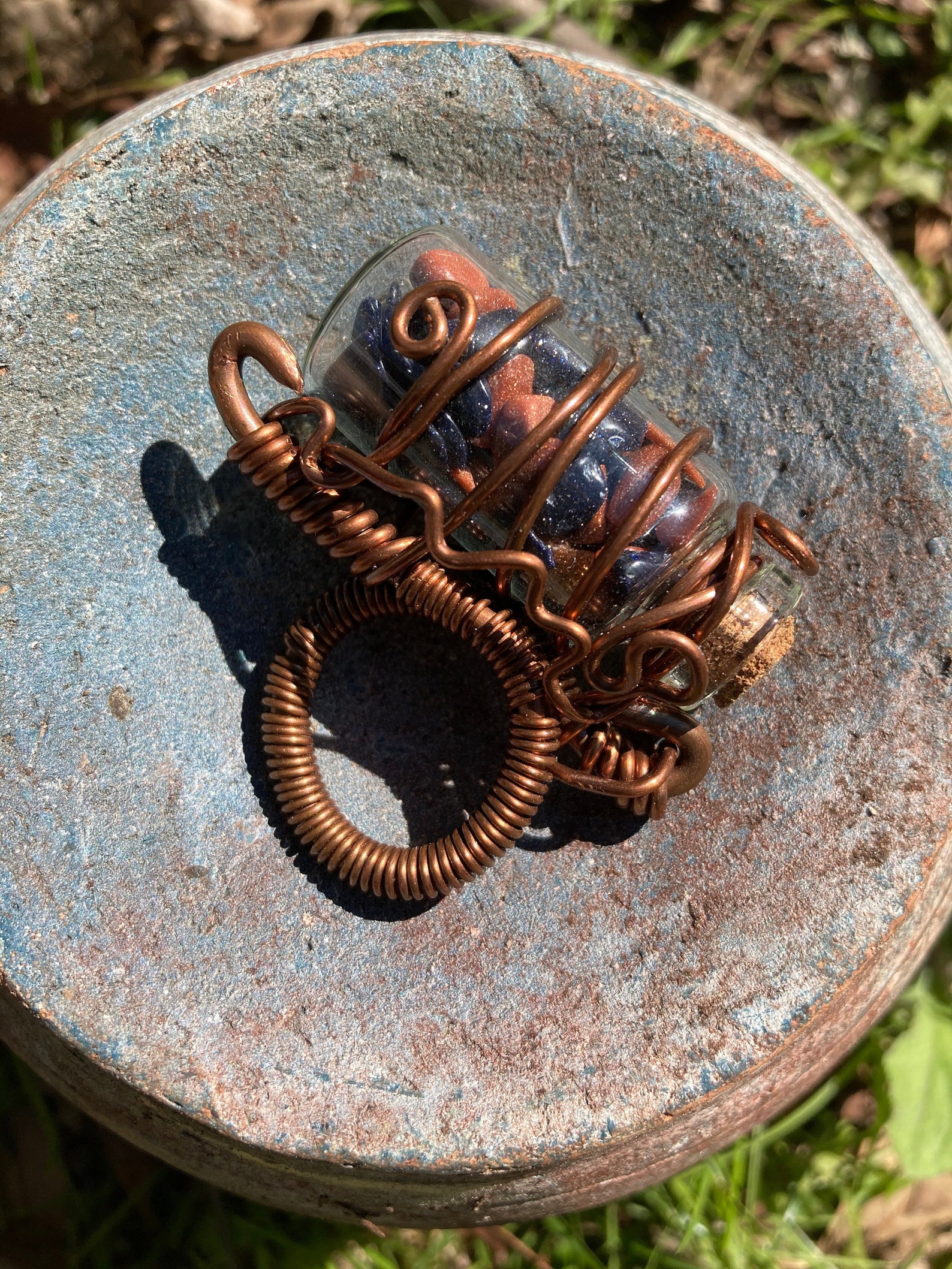 Goldstone X Bluestone Copper Ring - Etsy
