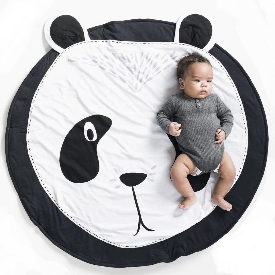 Black Panda Round Tummy Time Mat Panda Baby Nursery Play Time - Etsy ...