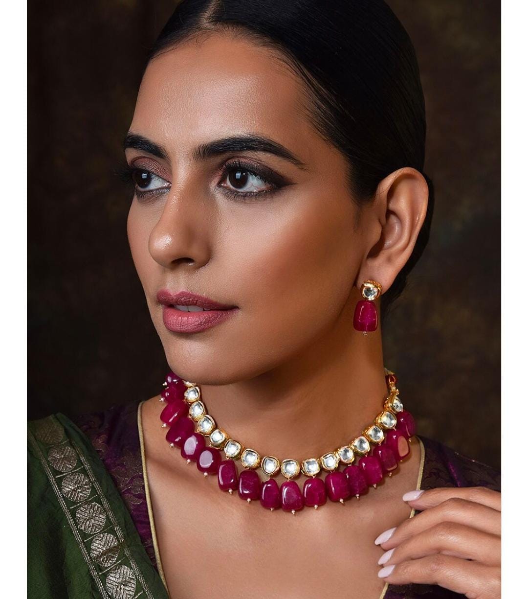 Maroon Choker Necklace: Indian Bollywood Jewelry Set - Etsy
