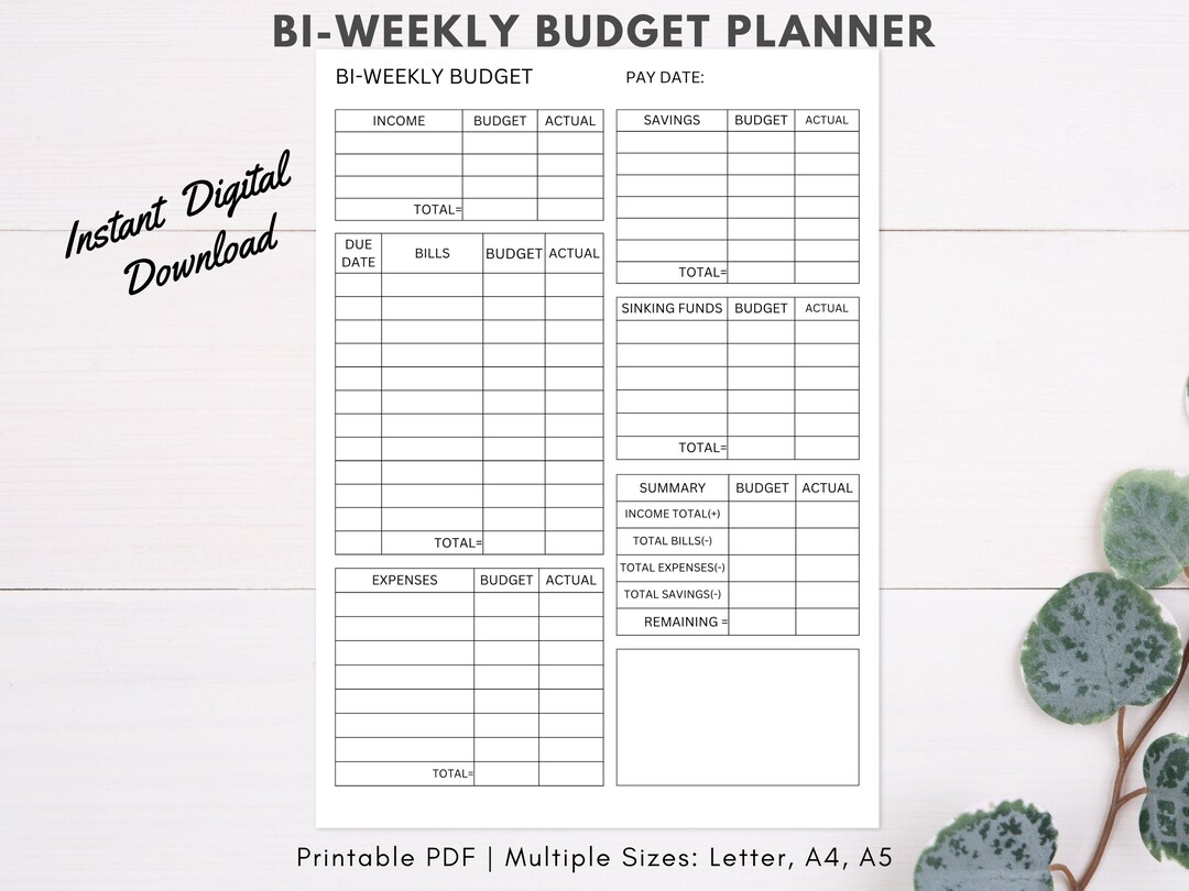 Printable Bi-weekly Budget Planner Digital Download Budget - Etsy