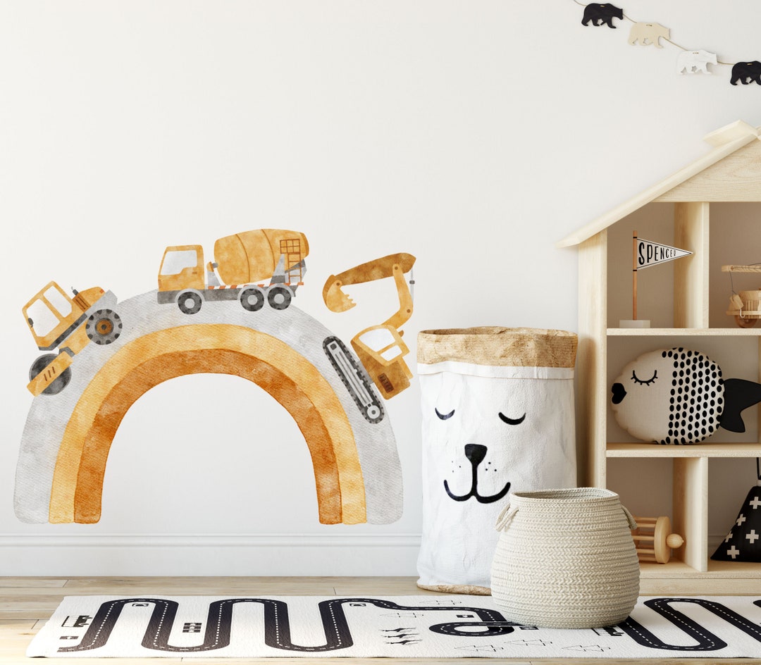 Excavator Wall Decor, Kids Transport Wall Decal, Vehicle Wall Sticker ...