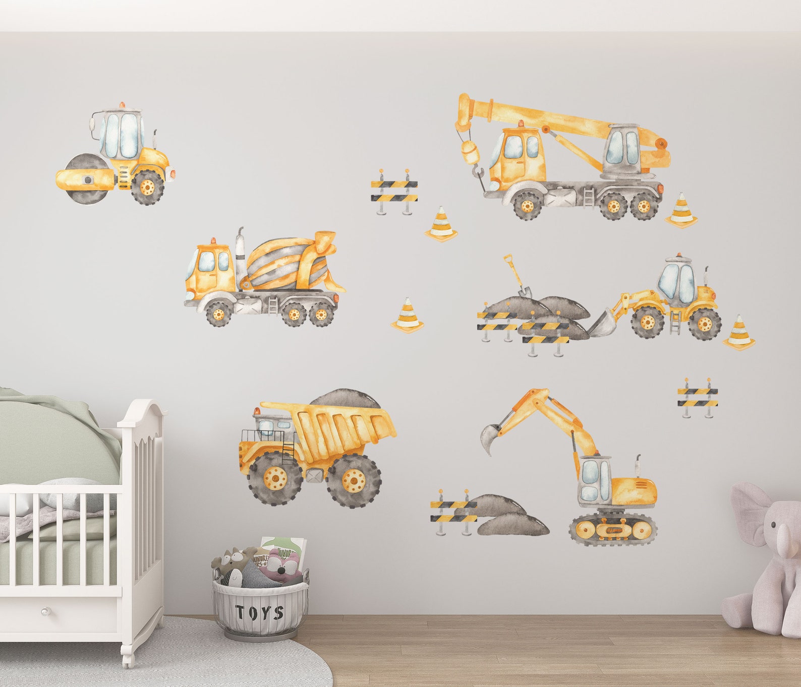 Excavator Machines Wall Decals, Vehicle Wall Sticker, Nursery Boys Cars Wall Decal, Construction ...