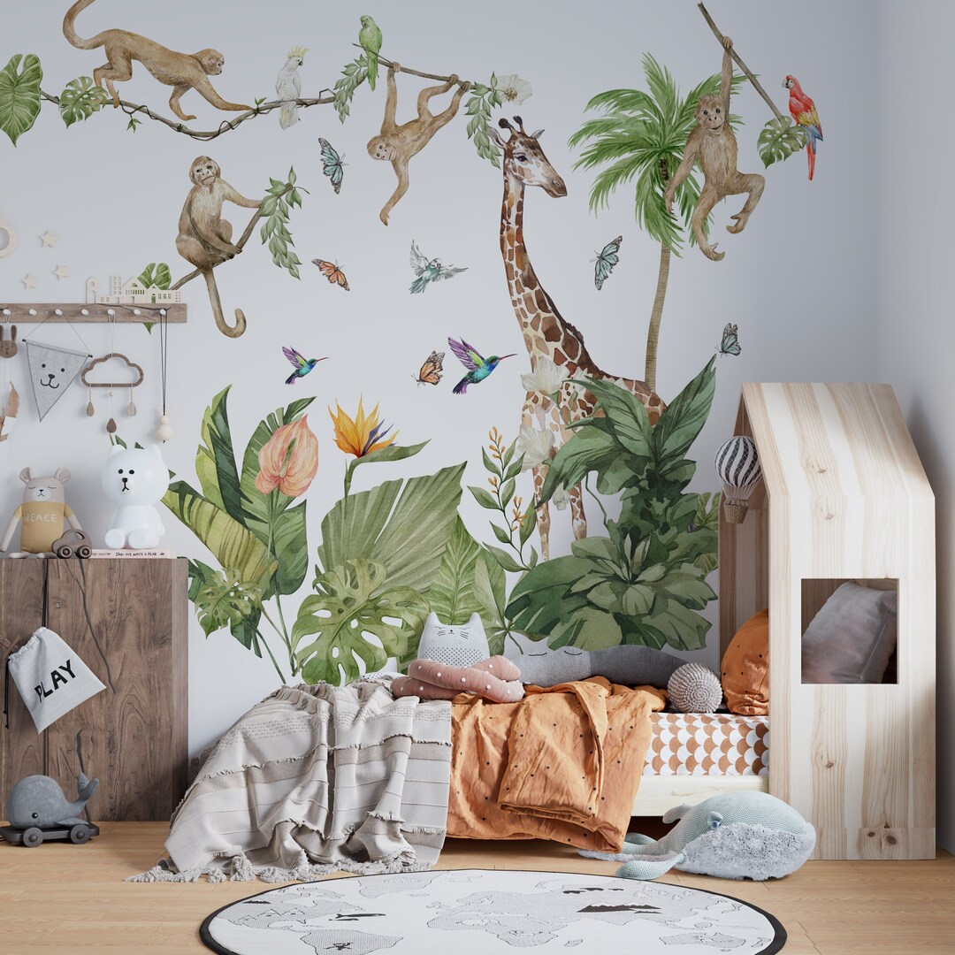 Tropical Wall Stickers, Safari Wall Stickers, Monkey Decal, Jungle Wall ...