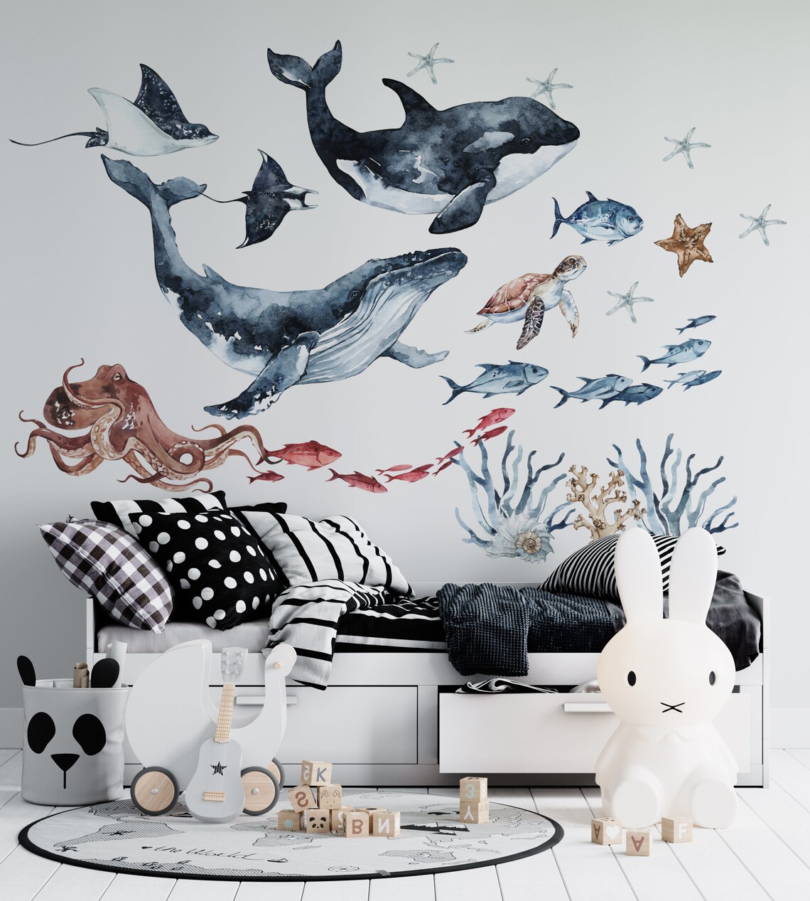 Ocean Wall Decal Whale Wall Decal Under the Sea Wall Decal - Etsy