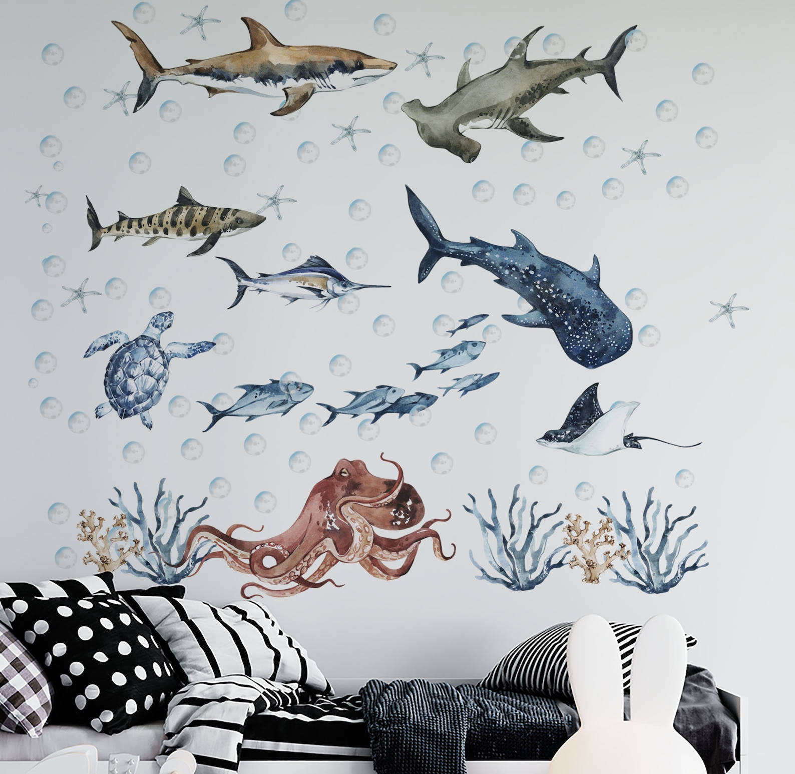 Ocean Wall Decal Shark Wall Decal Under the Sea Wall Decal - Etsy