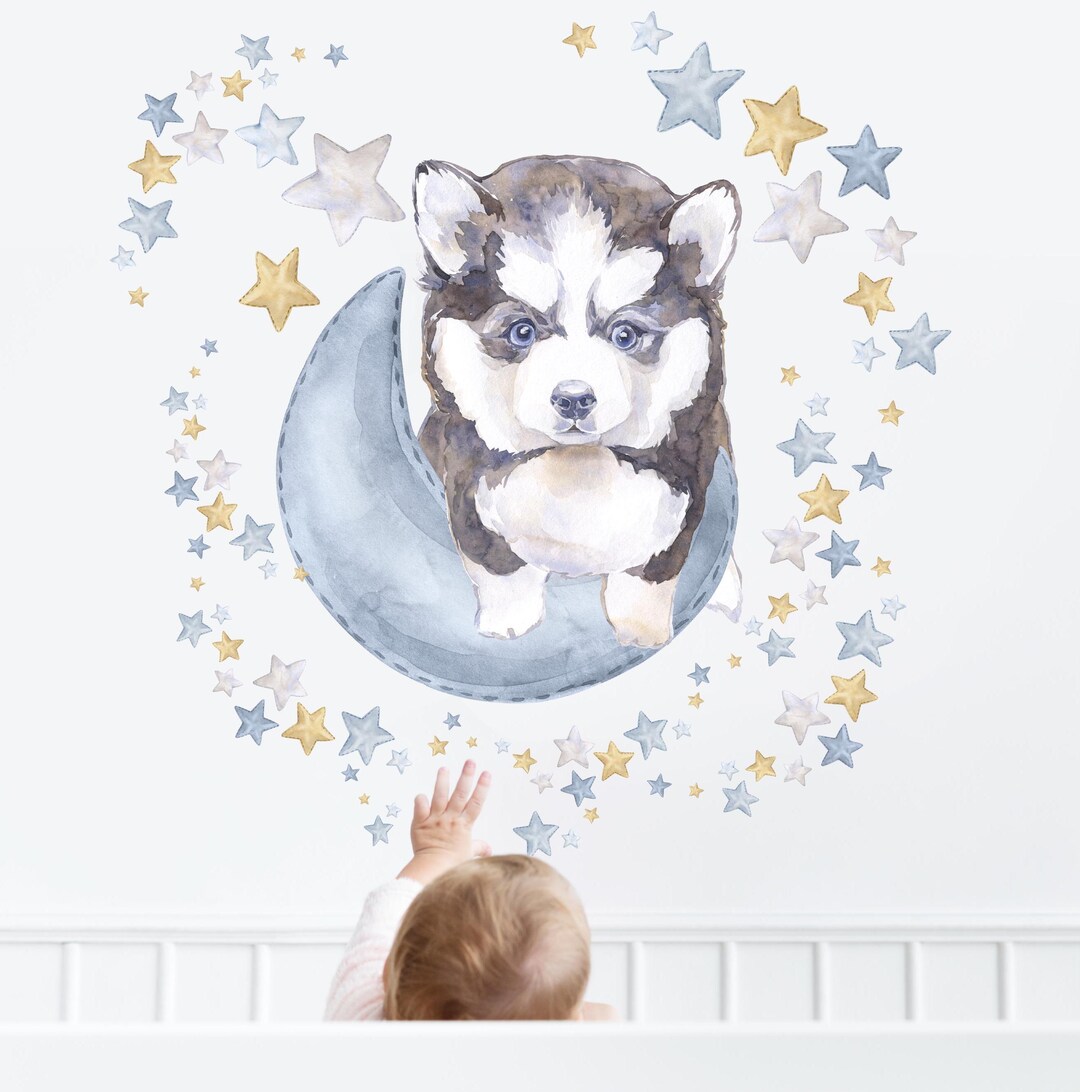Puppy on Moon Wall Decals: Pastel Nursery Decor - Etsy