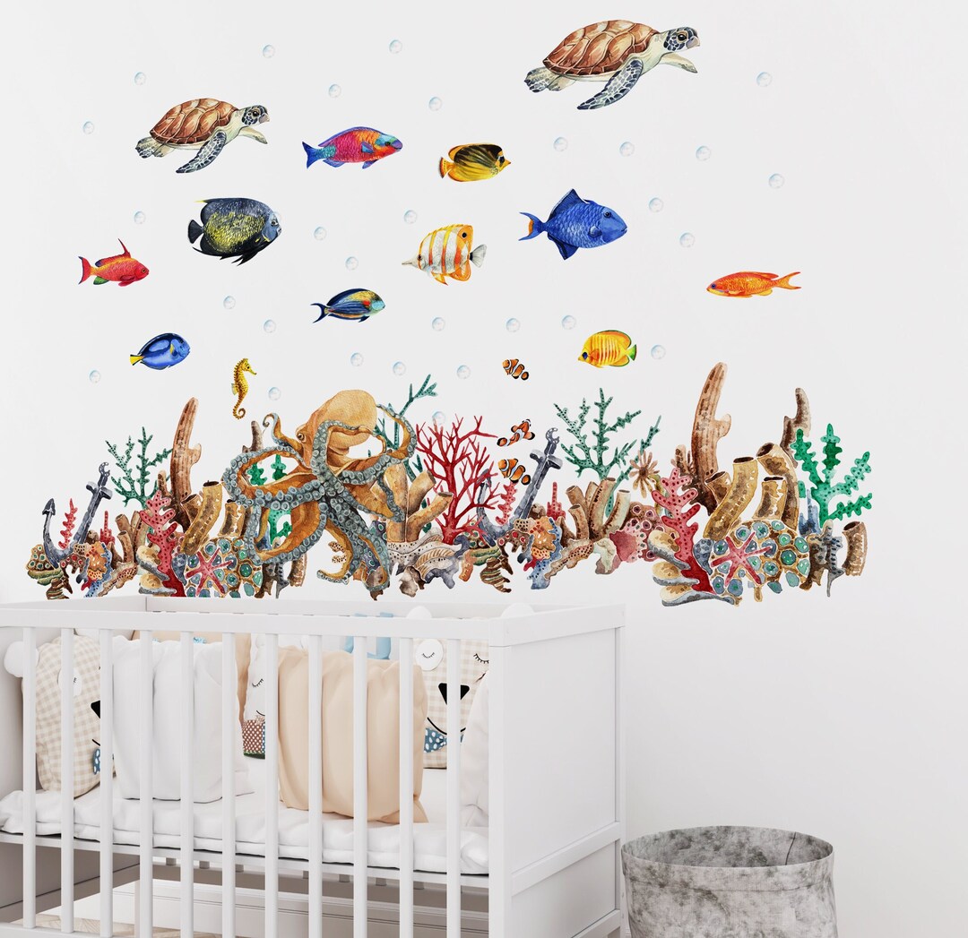 Ocean Wall Decal Coral Fish Wall Decal, Under the Sea Wall Decal, Sea ...