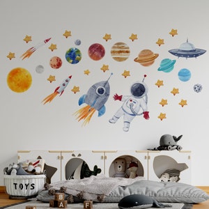 Space Wall Decal, Space Themed Nursery, Watercolor Solar System, Sun ...