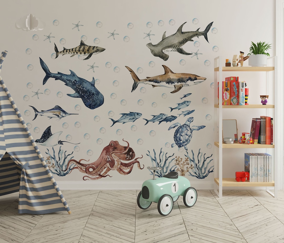 Ocean Wall Decal, Shark Wall Decal, Under the Sea Wall Decal, Wall ...