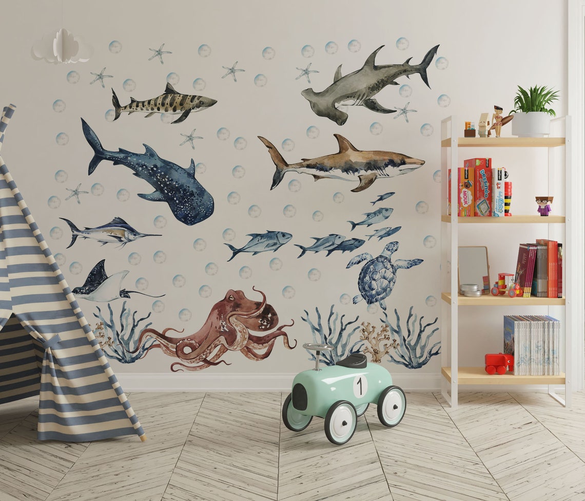 Ocean Wall Decal Shark Wall Decal Under the Sea Wall Decal - Etsy