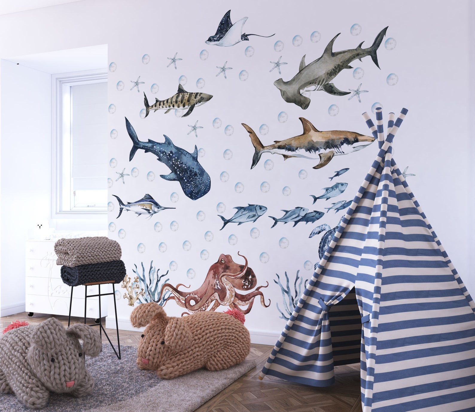 Ocean Wall Decal Shark Wall Decal Under the Sea Wall Decal - Etsy