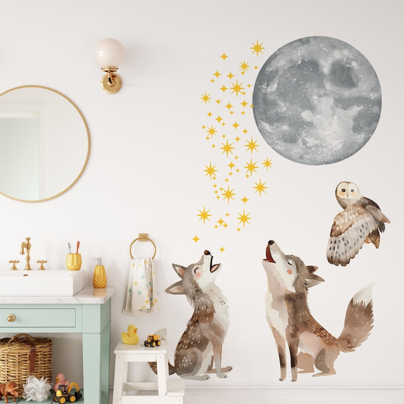 Wolf and Moon Wall Decals, Nursery Wall Decal Woodland Wall Decal ...