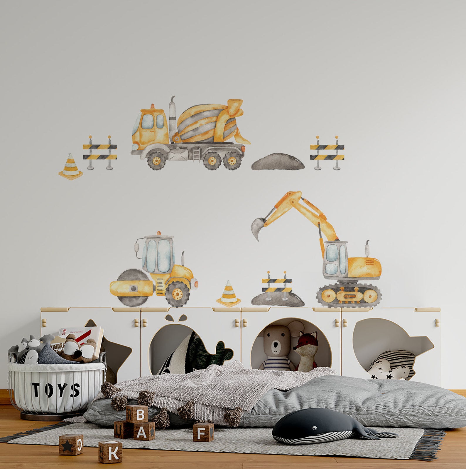 Excavator Machines Wall Decals, Vehicle Wall Sticker, Nursery Boys Cars Wall Decal, Construction ...