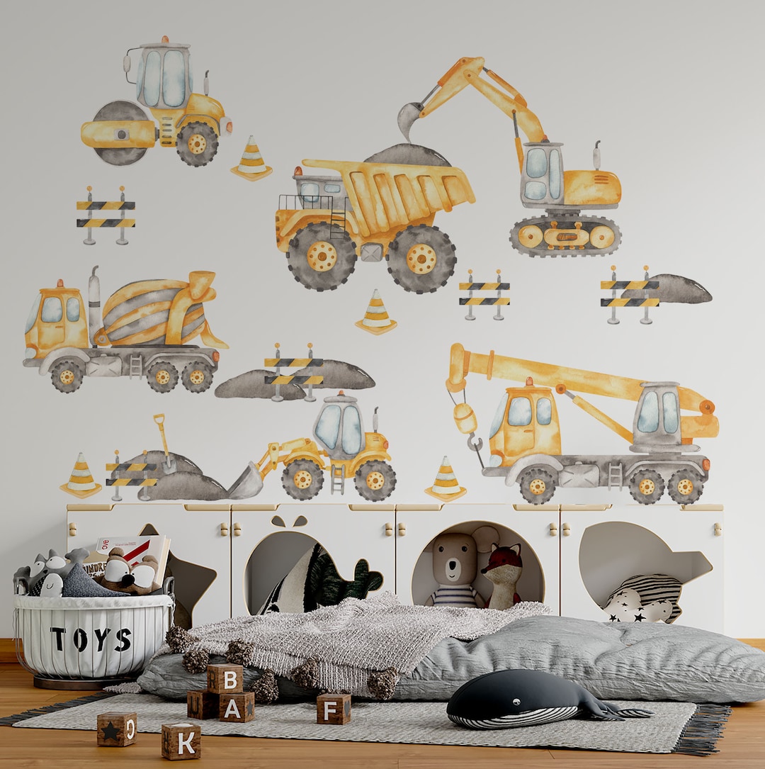 Excavator Machines Wall Decals, Vehicle Wall Sticker, Nursery Boys Cars ...