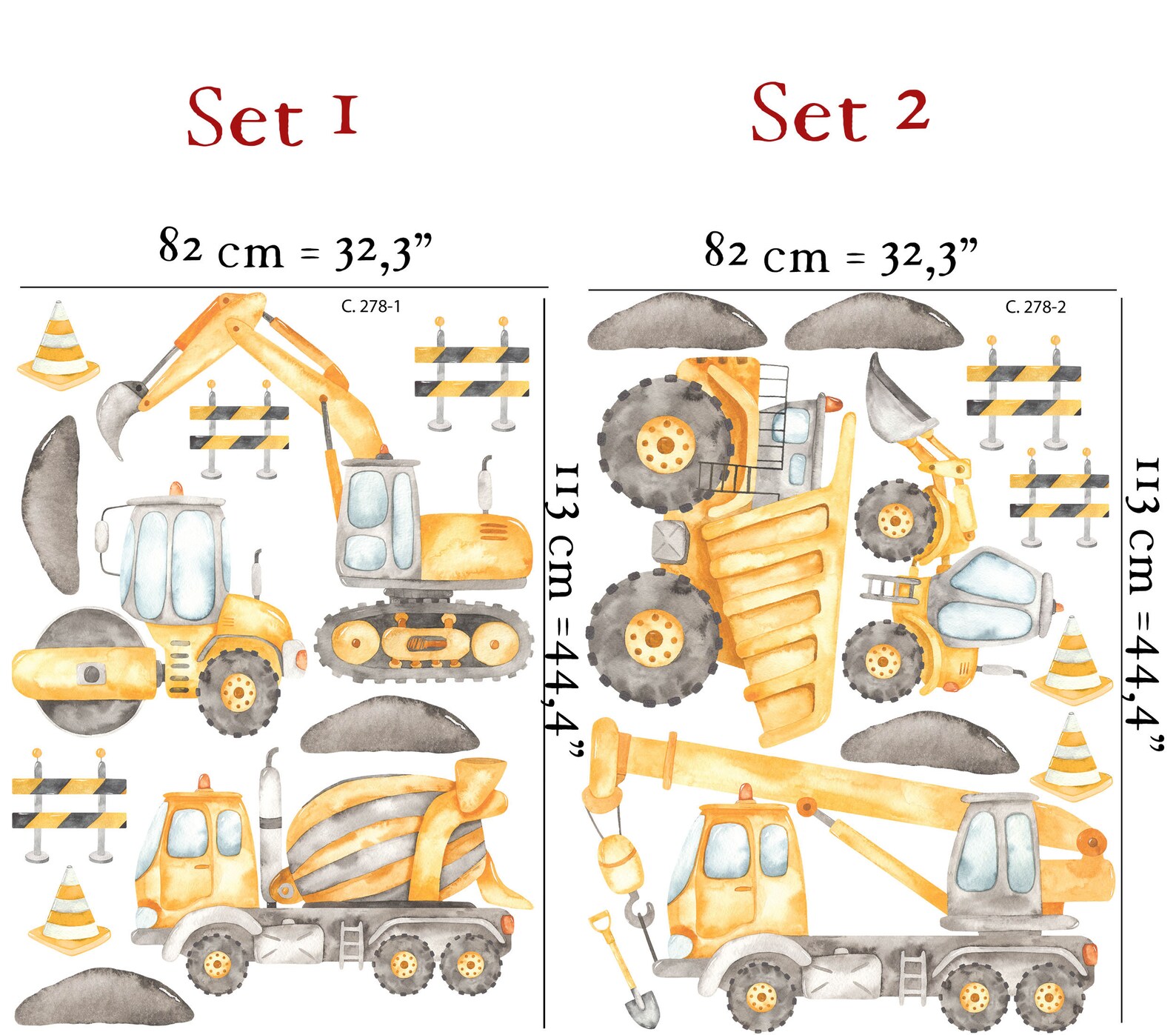 Excavator Machines Wall Decals, Vehicle Wall Sticker, Nursery Boys Cars ...