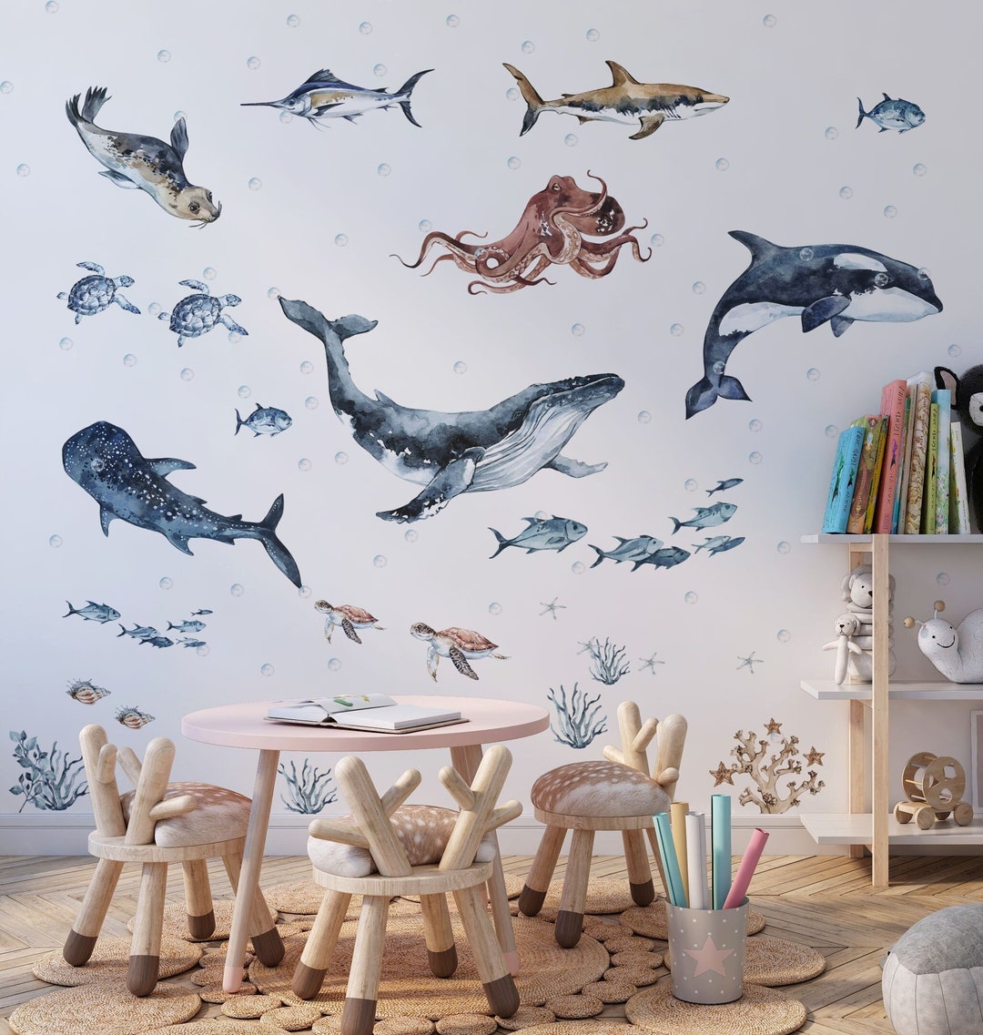 Ocean Wall Decal, Shark Wall Decal, Whale Wall Decal, Under the Sea ...