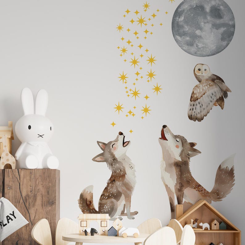 Wolf and Moon Wall Decals, Nursery Wall Decal Woodland Wall Decal ...