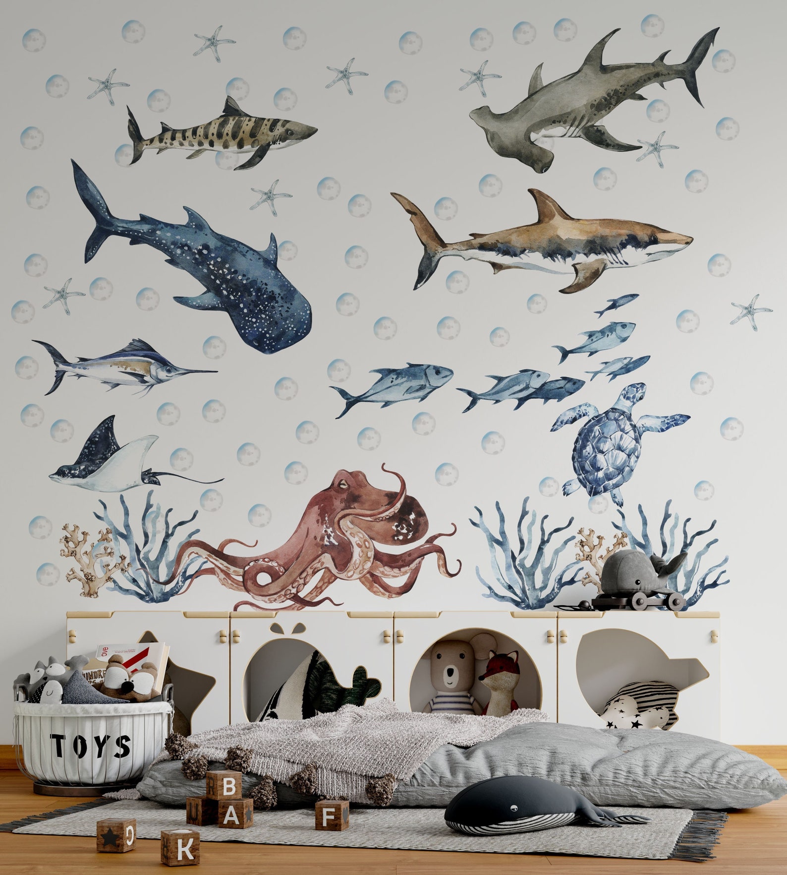 Ocean Wall Decal Shark Wall Decal Under the Sea Wall Decal - Etsy
