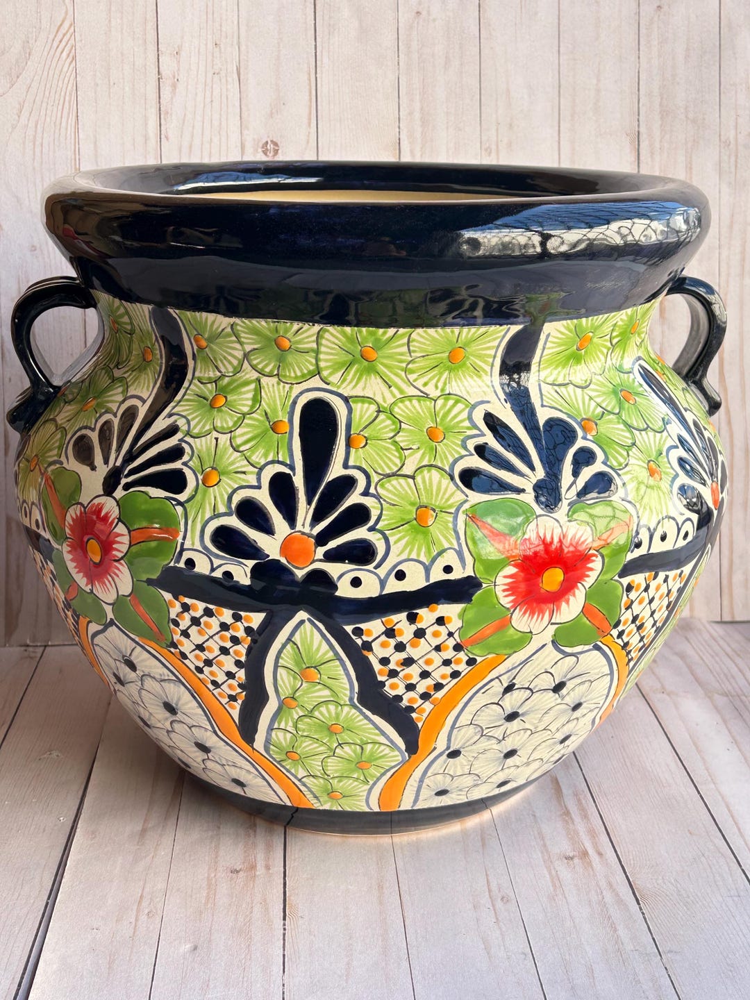 Handmade Mexican Large Talavera Pottery Planter 15
