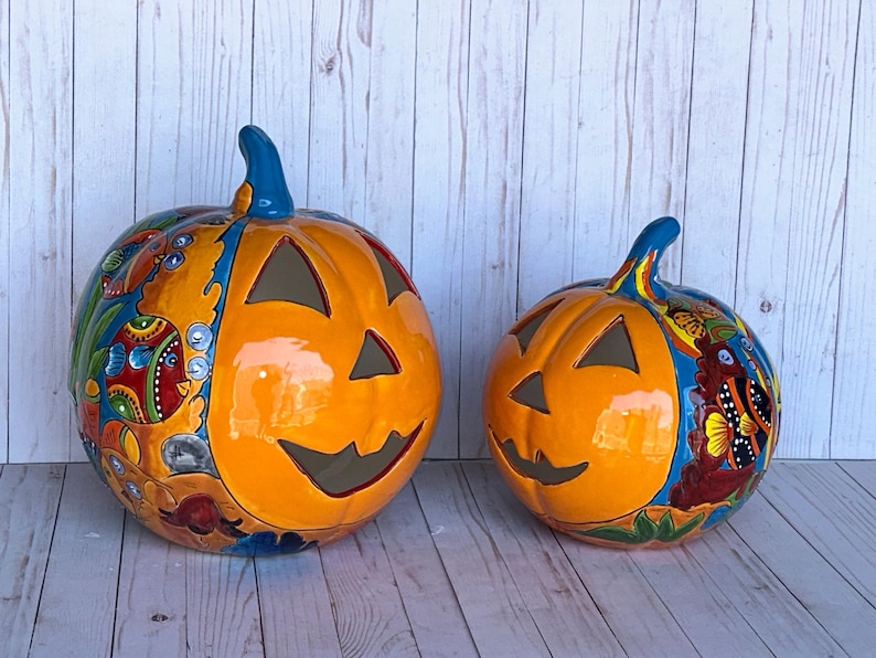 Hand-painted Talavera Ceramic Pumpkin: Floral Jack-o'-lantern Decor ...
