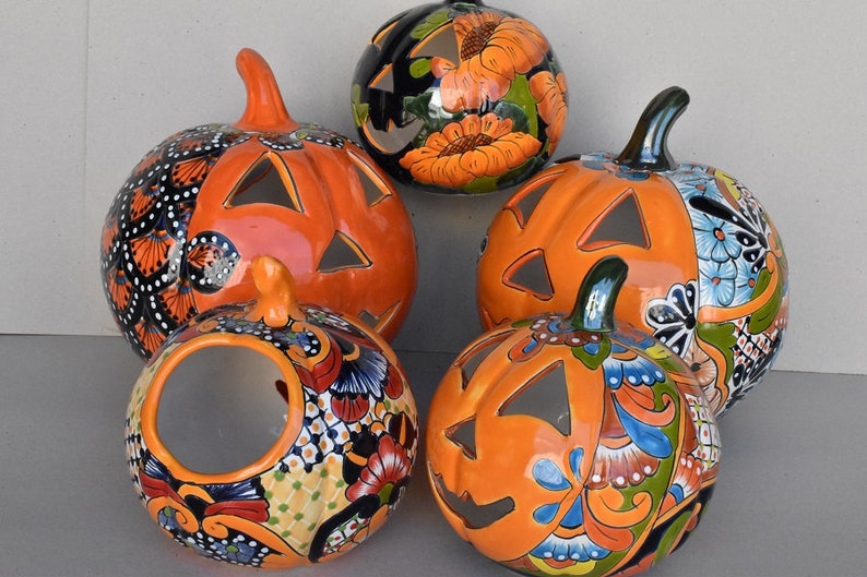 Hand-painted Talavera Ceramic Pumpkin: Floral Jack-o'-lantern Decor ...