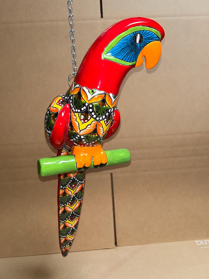 Handmade Talavera Hanging Parrot Red&green Peacock Pattern Art Ceramic ...