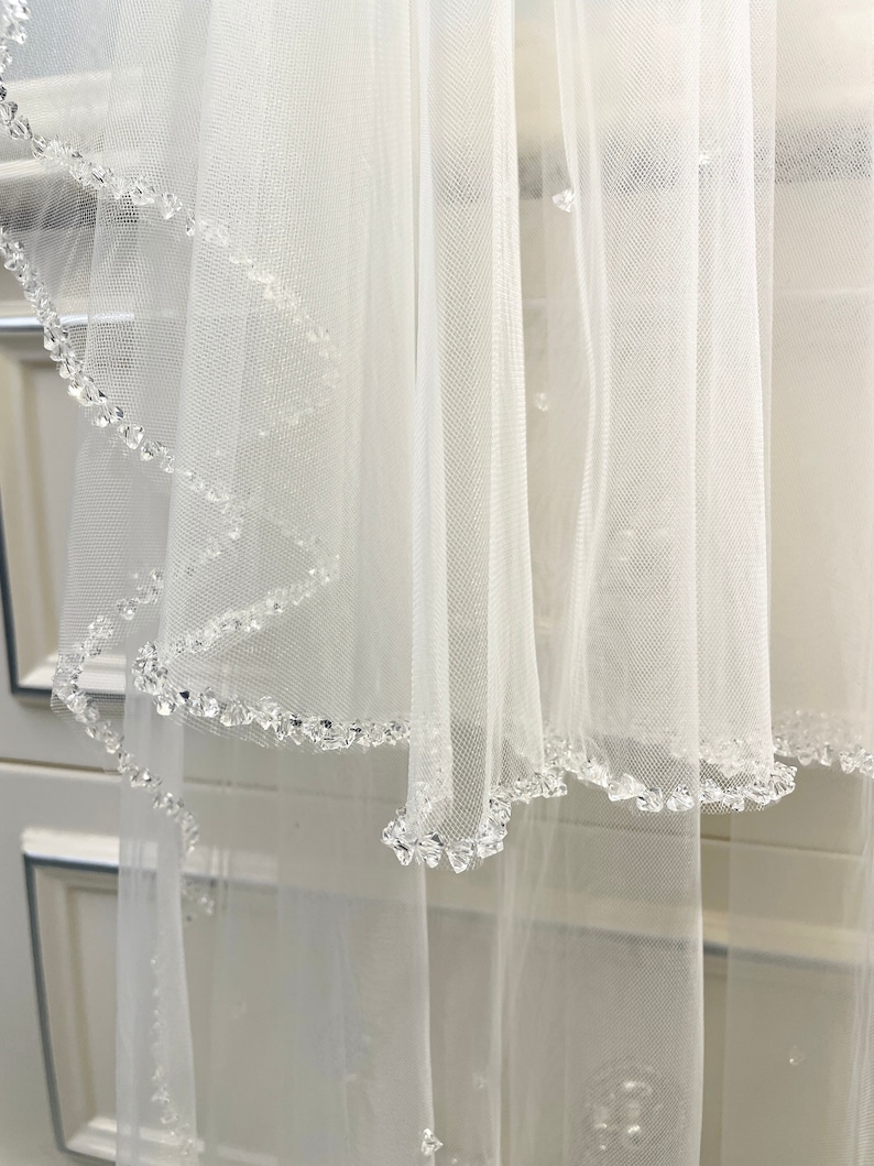 Crystal Edge Veil 2 Tier Wedding Veil Bridal Blusher Veil Glitter ...