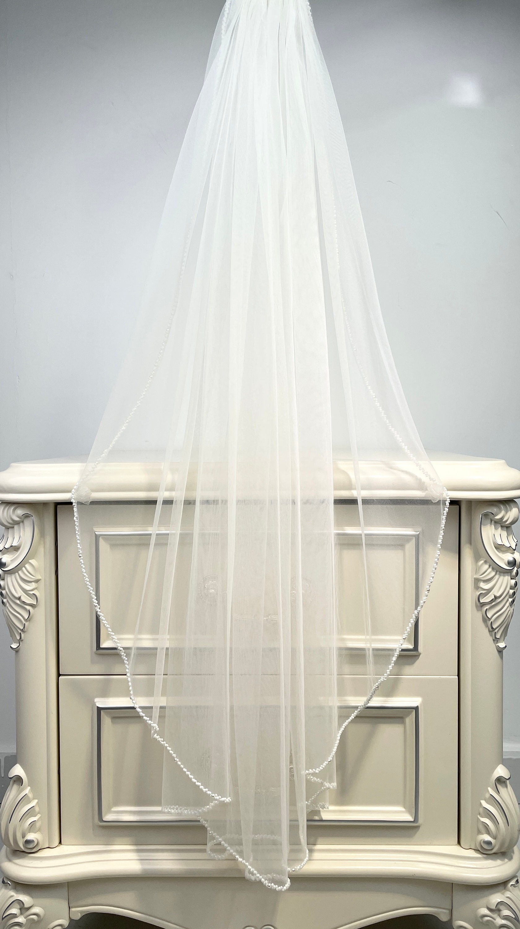 Pearl Wedding Veil,beaded Bridal Veil,bead Edge Fingertip Veil,unique ...