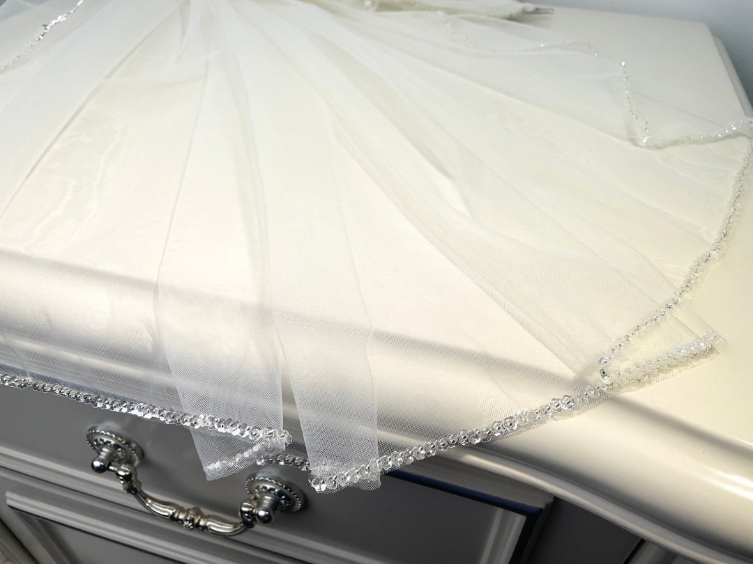 Bling Wedding Veil Shiny Sequin Edge Veil Glitter Beaded Bridal Veil ...