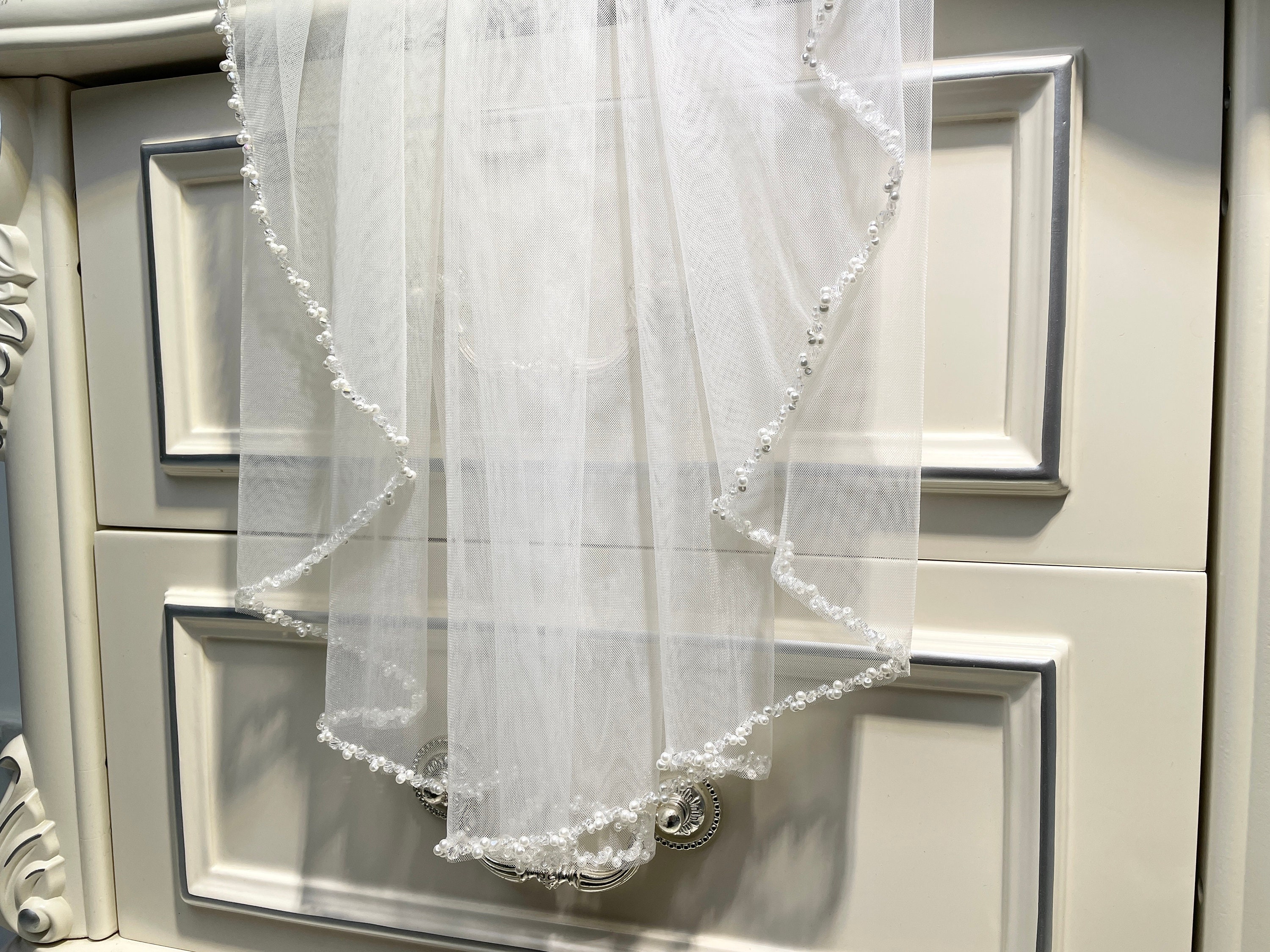 Pearl Crystal Wedding Veil,beaded Bridal Veil,pearl Veil,glitter Veil ...