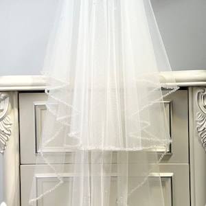 Crystal Edge Veil 2 Tier Wedding Veil Bridal Blusher Veil Glitter ...