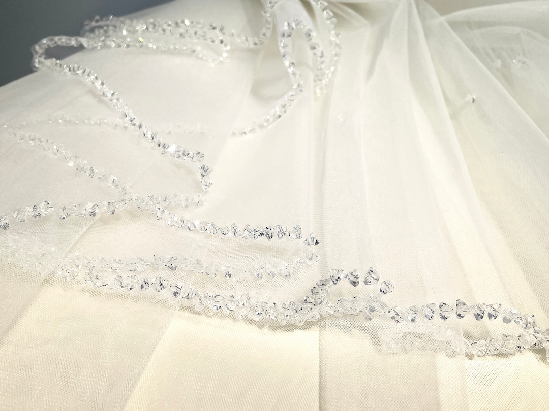 Crystal Edge Veil 2 Tier Wedding Veil Bridal Blusher Veil Glitter ...