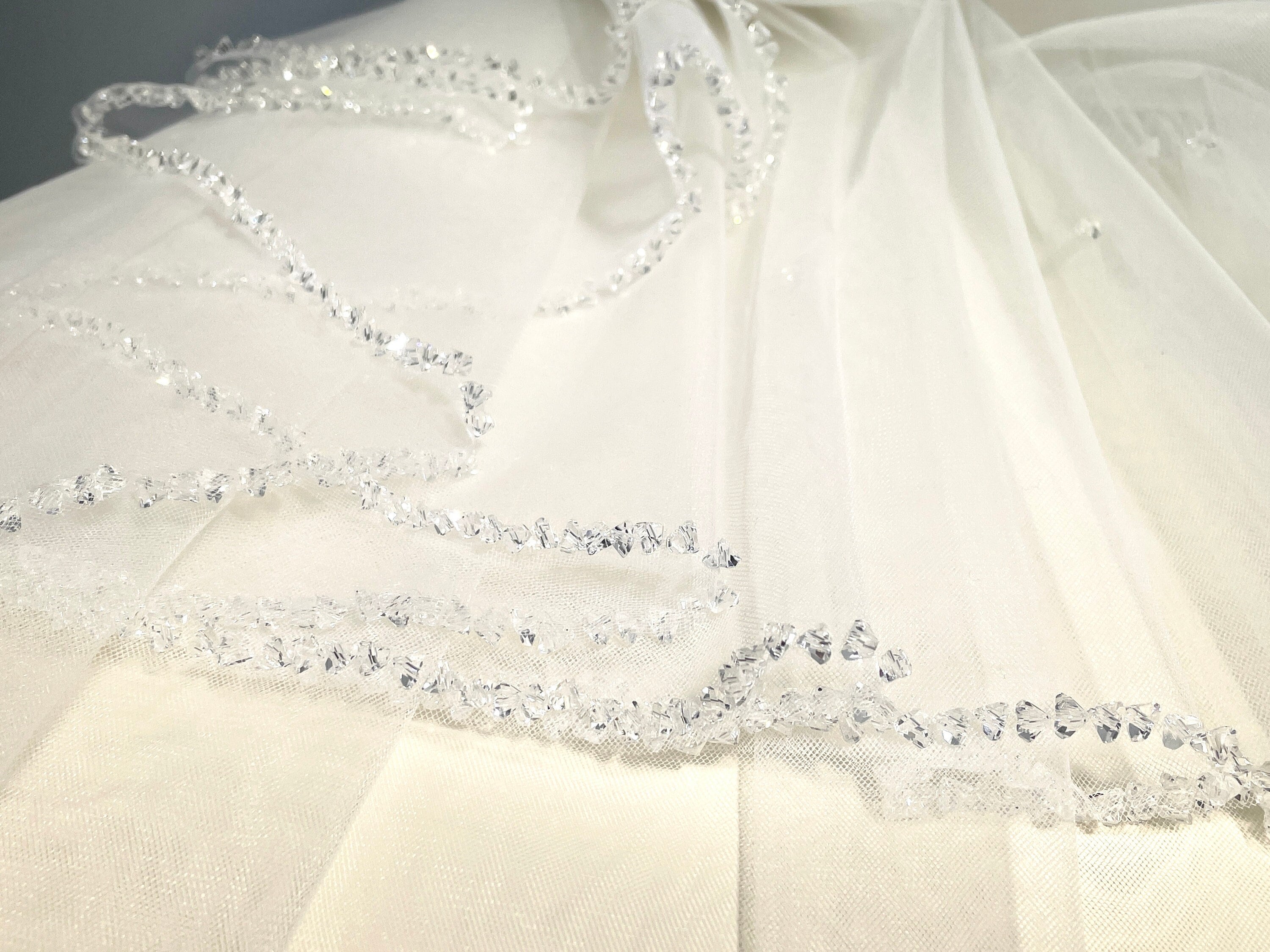 Crystal Edge Veil 2 Tier Wedding Veil Bridal Blusher Veil Glitter ...