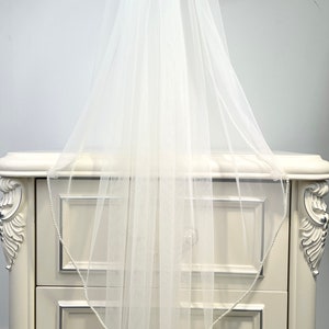 Pearl Beaded Veil,pearl Wedding Veil,simple Bridal Veil,soft Tulle Cathedral Veil,ivory/white ...