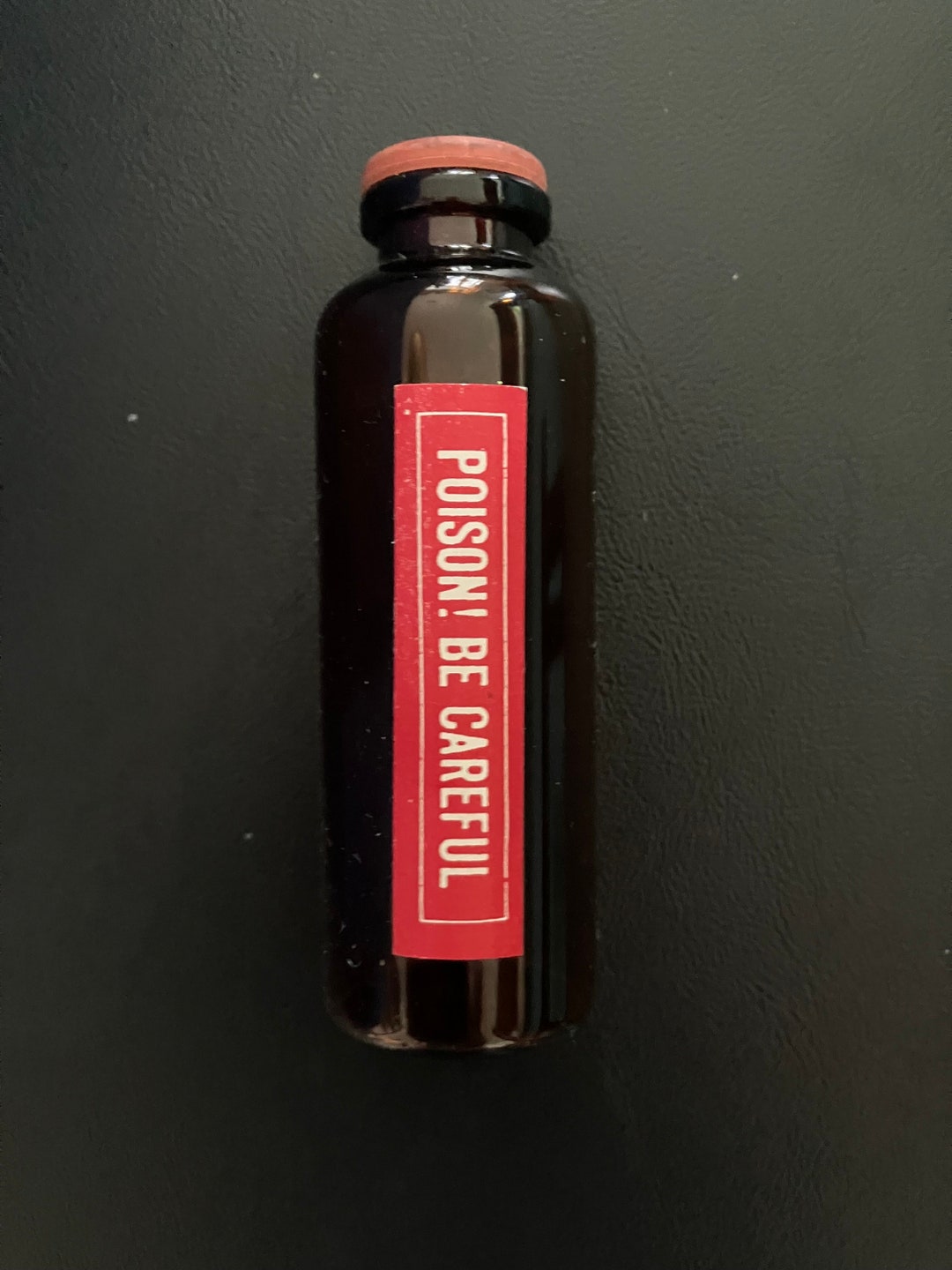 Vintage Amber Glass Poison Elixer Vial POISON BE CAREFUL Label Very ...