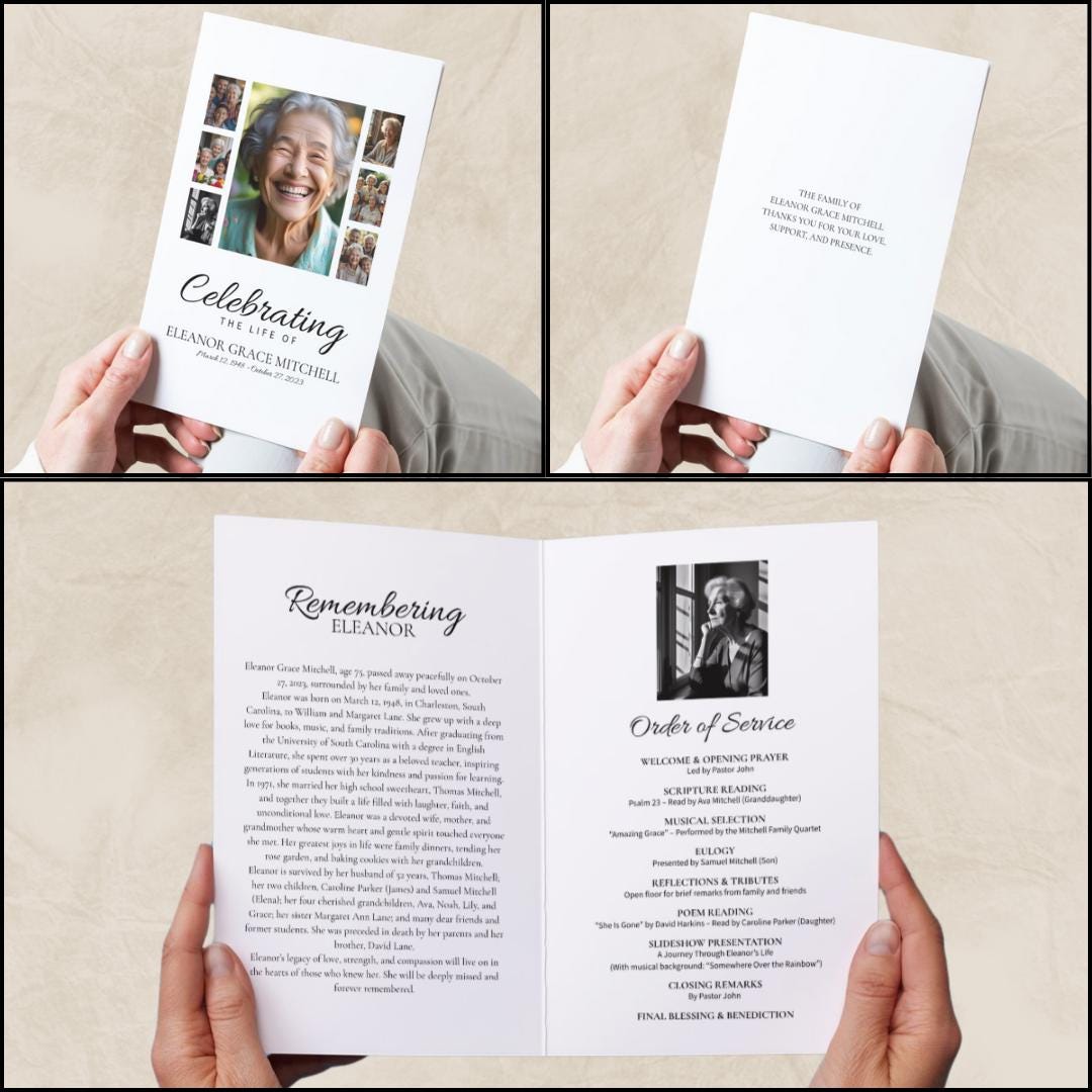 Bi-fold Funeral Program Template With Photo Collage – Editable Canva ...