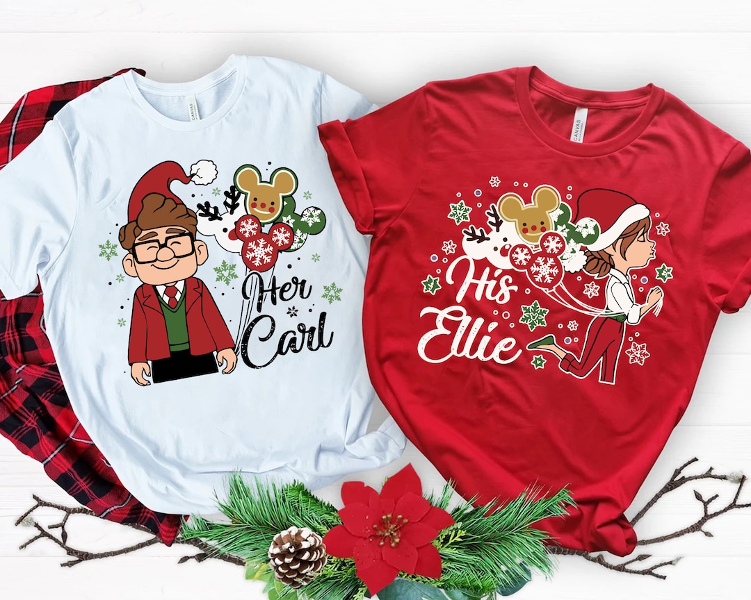 Pixar up Santa Carl and Ellie Christmas Couple T-shirt Disney - Etsy