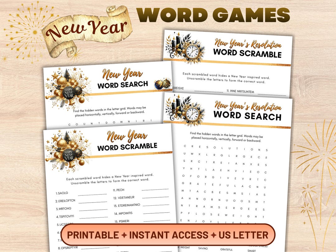New Year Word Search & Scramble Pack, NYE Games, NYE Family Games, Kids ...